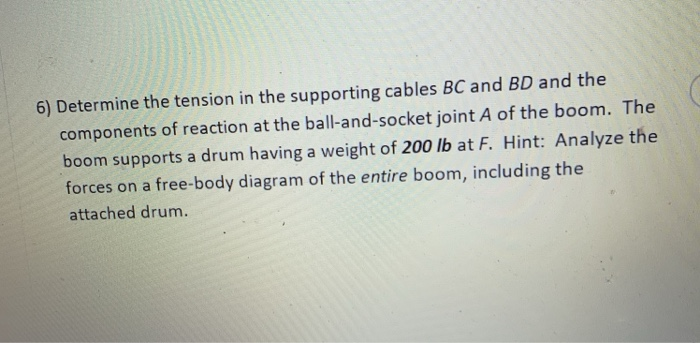 Solved 6) Determine the tension in the supporting cables BC | Chegg.com