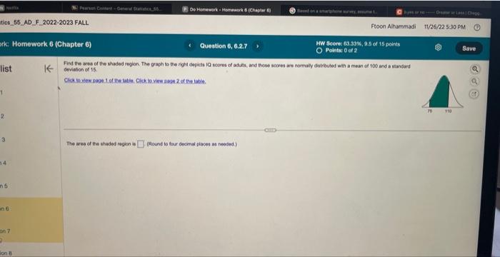 Solved devilion of 15 The ares of the shaded region is. | Chegg.com