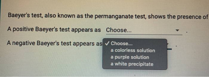 Solved baeyers test, also known as the permanganate test, | Chegg.com