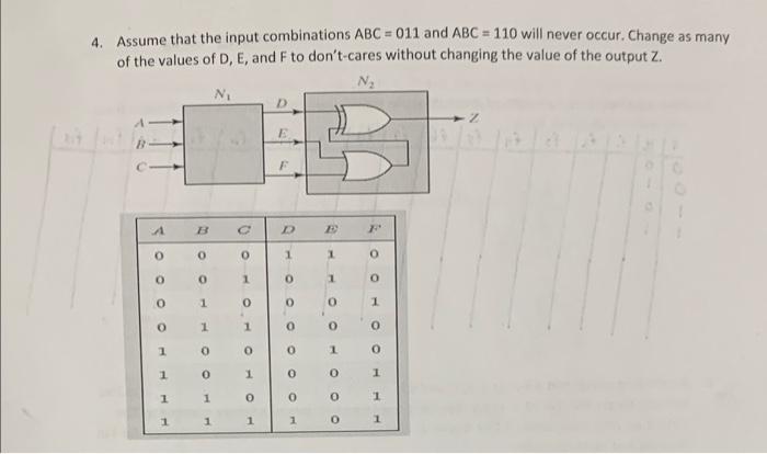 Solved 4. Assume that the input combinations ABC=011 and | Chegg.com