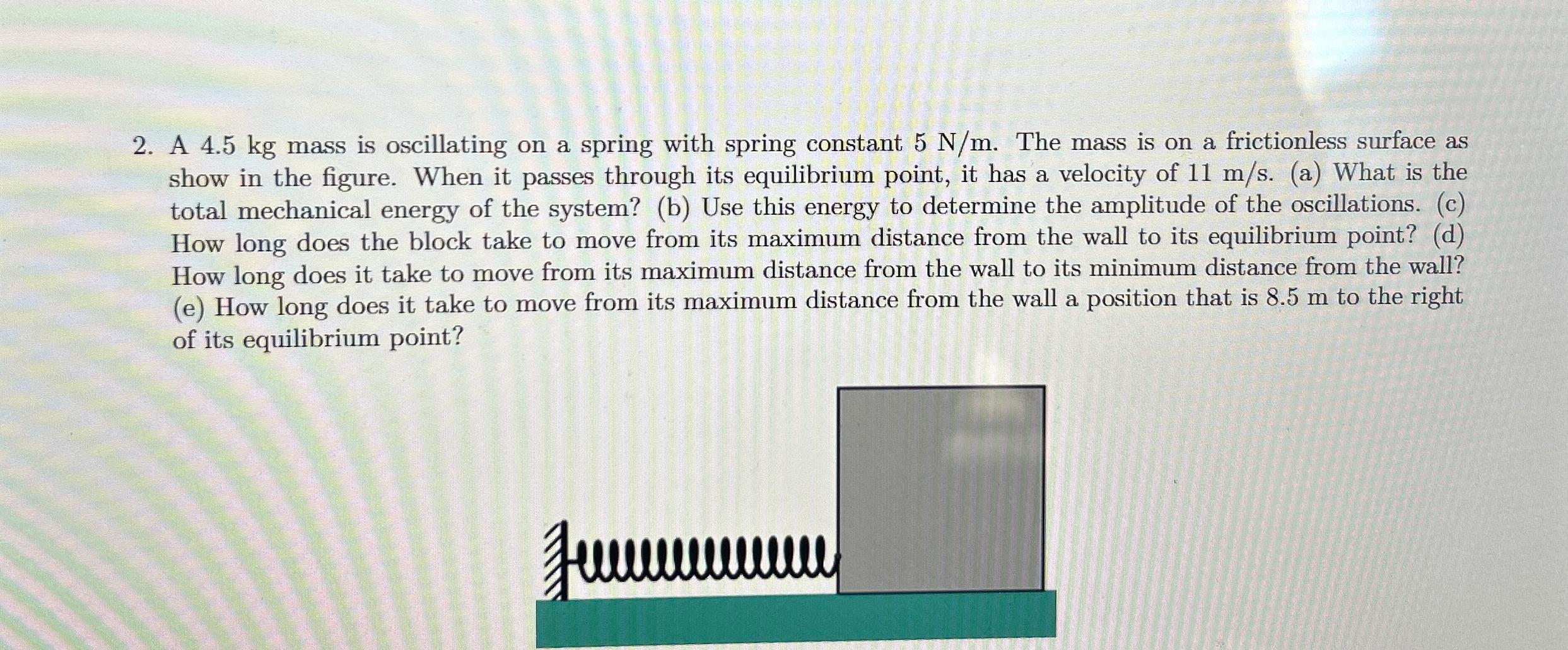 Solved A 4.5kg ﻿mass is oscillating on a spring with spring | Chegg.com