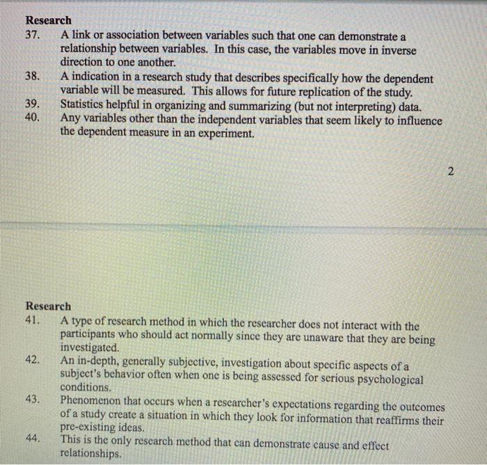 Solved Research 37. A link or association between variables | Chegg.com