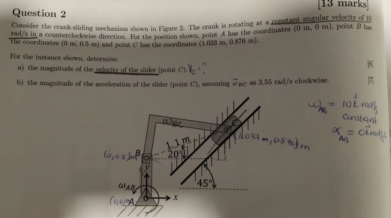 [13 ﻿marks]Question 2Consider the crank-sliding | Chegg.com