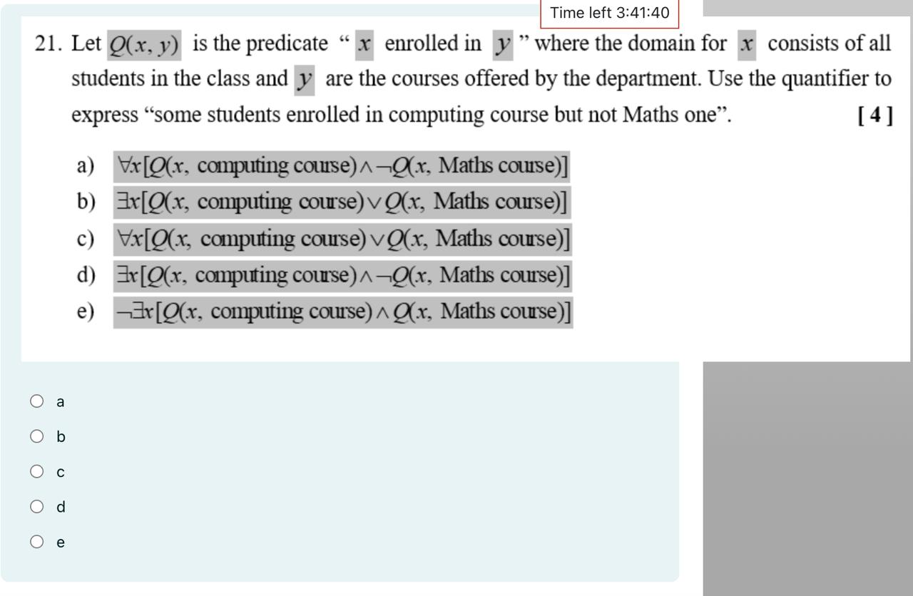 Solved Let Q(x,y) ﻿is the predicate " x ﻿enrolled in y " | Chegg.com