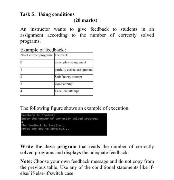 Solved Task 5: Using conditions (20 marks) An instructor | Chegg.com