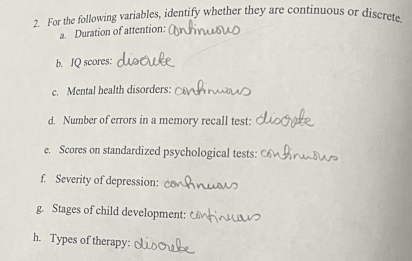 Solved For the following variables, identify whether they | Chegg.com
