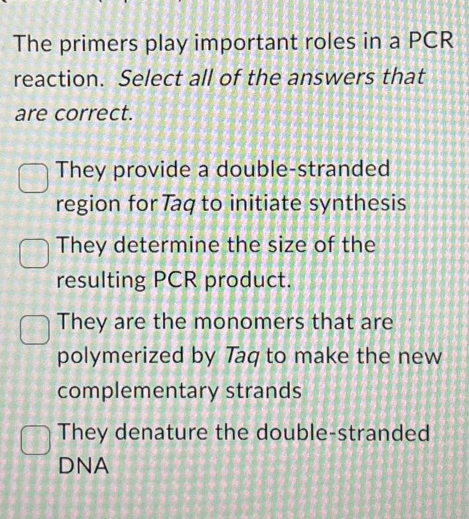 Solved The primers play important roles in a PCR reaction. | Chegg.com