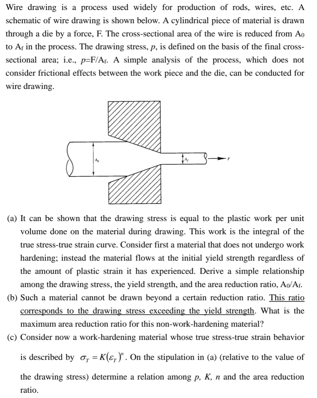 Solved Wire drawing is a process used widely for production | Chegg.com