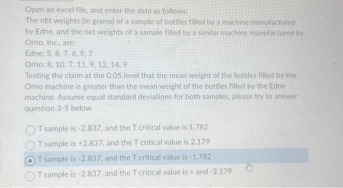 Solved Open an excel file, and enter the data as follows: | Chegg.com