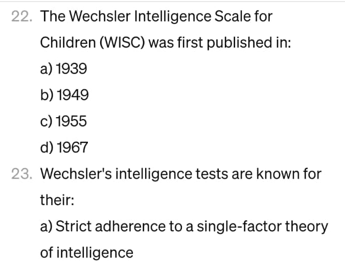 Solved The Wechsler Intelligence Scale for Children (WISC) | Chegg.com