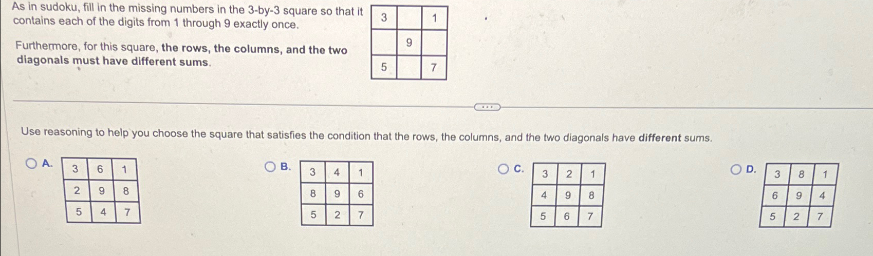 Solved As in sudoku, fill in the missing numbers in the | Chegg.com
