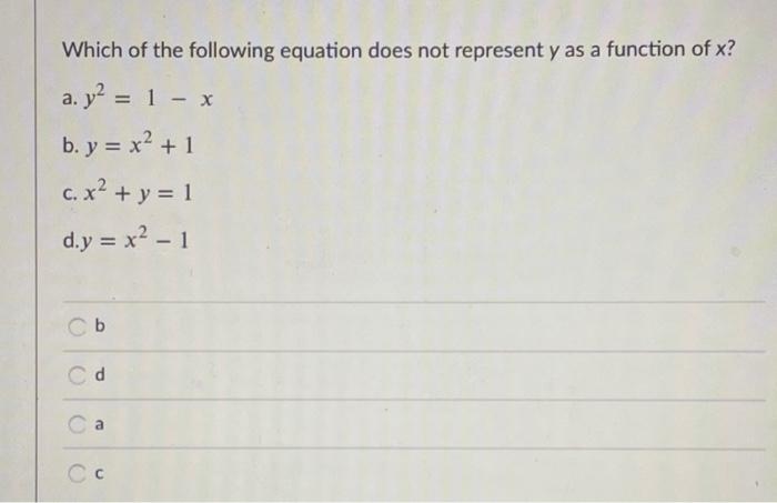 Solved Which of the following equation does not represent y | Chegg.com