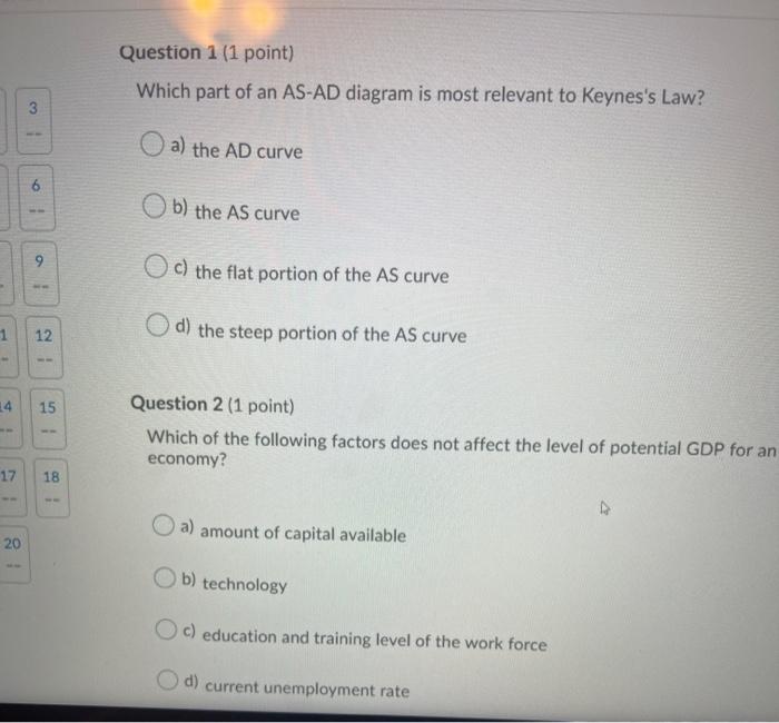 Solved Question 1 (1 point) Which part of an AS-AD diagram | Chegg.com