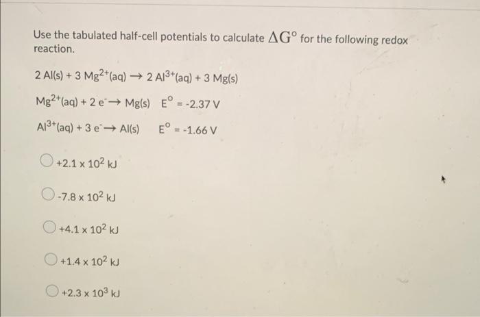 Solved Use the tabulated half-cell potentials to calculate | Chegg.com
