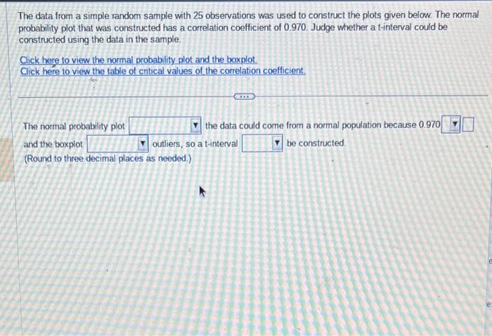 Solved The data from a simple random sample with 25 | Chegg.com