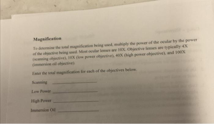 Solved Magnification To determine the total magnification | Chegg.com