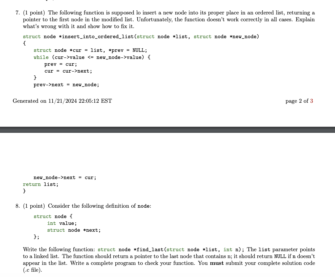 Solved 7. (1 ﻿point) ﻿The following function is supposed lo | Chegg.com