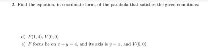 Solved 2. Find the equation, in coordinate form, of the | Chegg.com