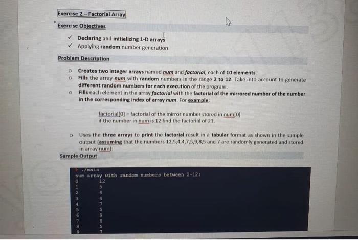 Solved W Exercise 2 Factorial Array Exercise Objectives 2557