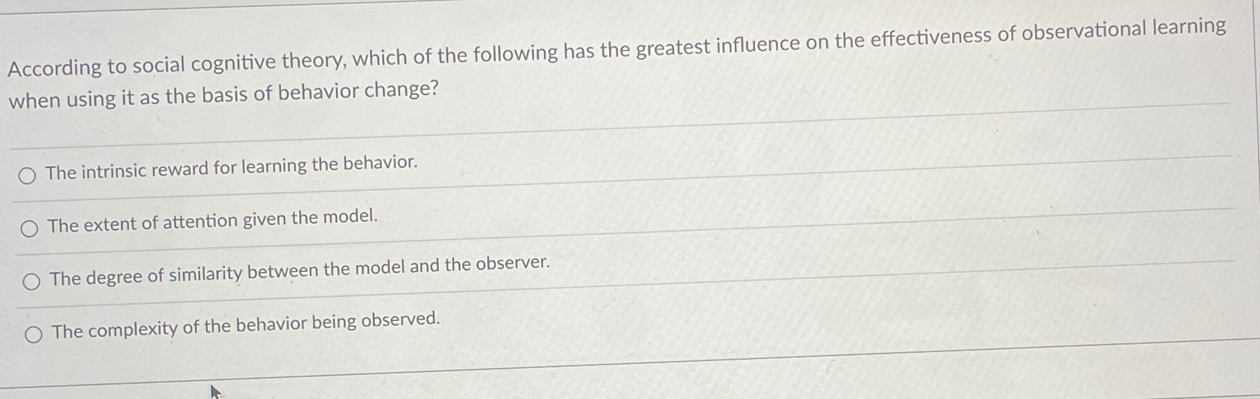 Solved According to social cognitive theory, which of the | Chegg.com