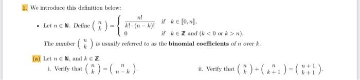 Solved 1. We introduce this definition below: n! • Let ne N. | Chegg.com