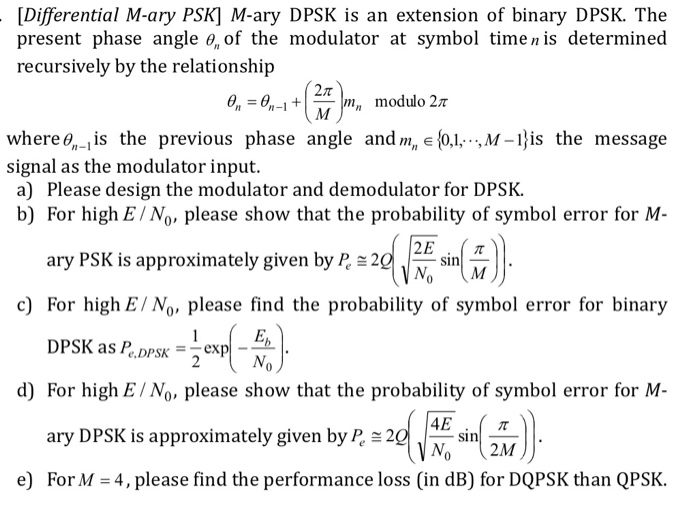 12. - [Differential M-ary PSK] M-ary DPSK is an | Chegg.com