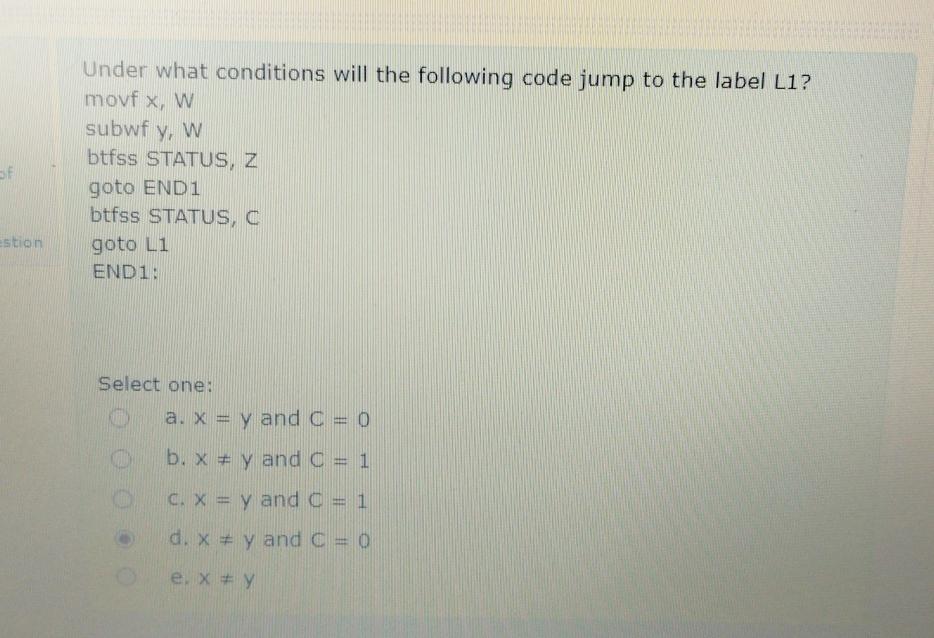 Solved Under what conditions will the following code jump to | Chegg.com