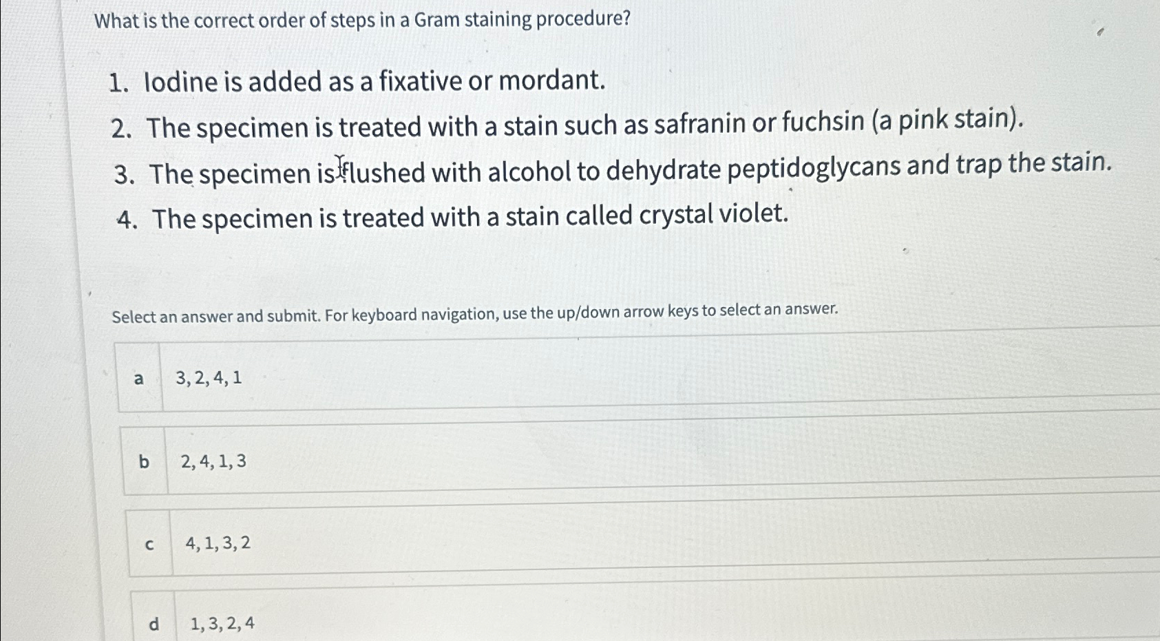Solved What is the correct order of steps in a Gram staining | Chegg.com