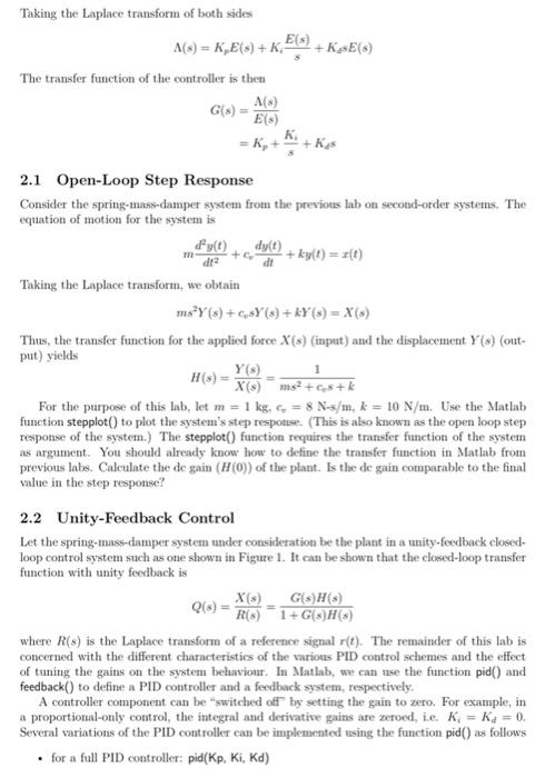 Solved Introduction to Linear Control 1 Closed-Loop Control | Chegg.com