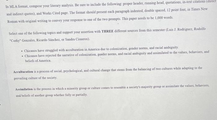 In MLA format, compose your literary analysis. Be | Chegg.com