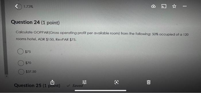 Solved Calculate GOPPAR (Gross operating profit per | Chegg.com