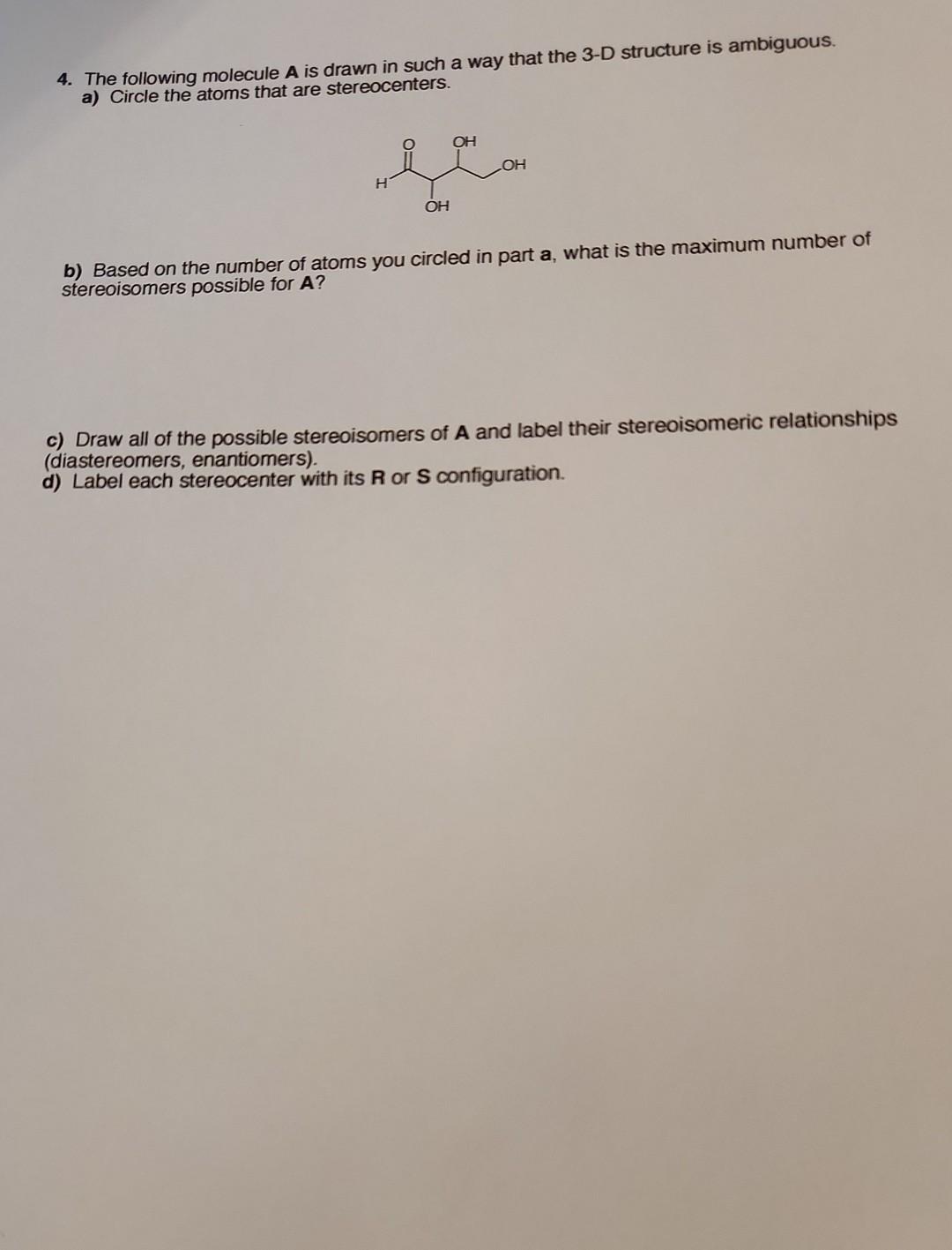 Solved 1. a) Label each pair as enantiomers, diastereomers, | Chegg.com