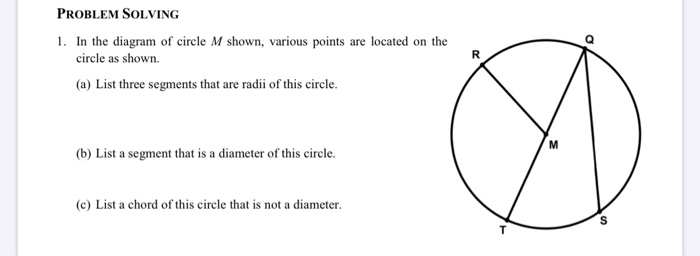 Solved PROBLEM SOLVING 1. In the diagram of circle M shown, | Chegg.com
