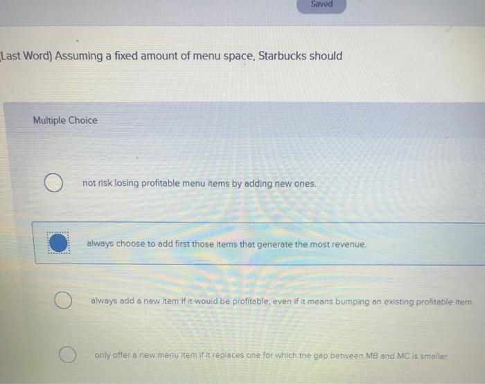 Solved Saved Last Word) Assuming a fixed amount of menu | Chegg.com