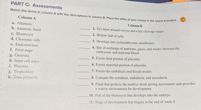 Solved Match the terms in column A with the descriptions in | Chegg.com