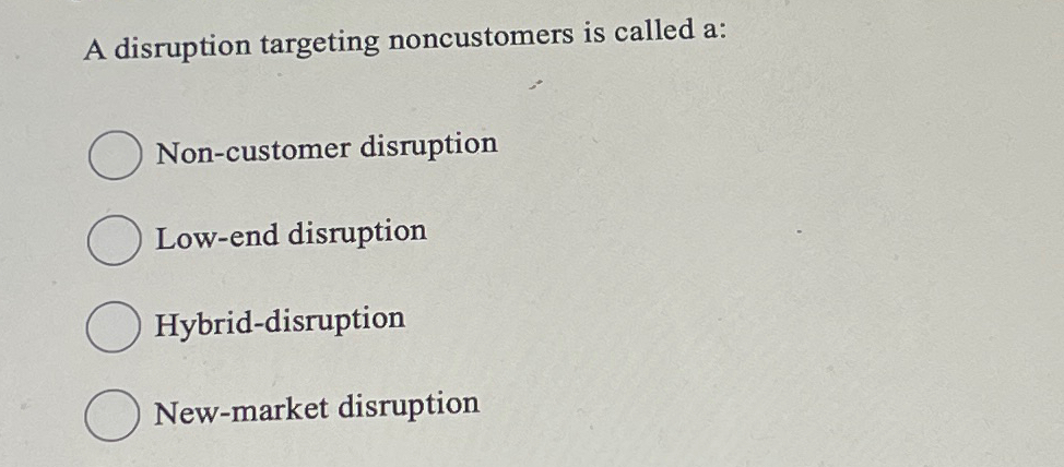 Solved A disruption targeting noncustomers is called | Chegg.com