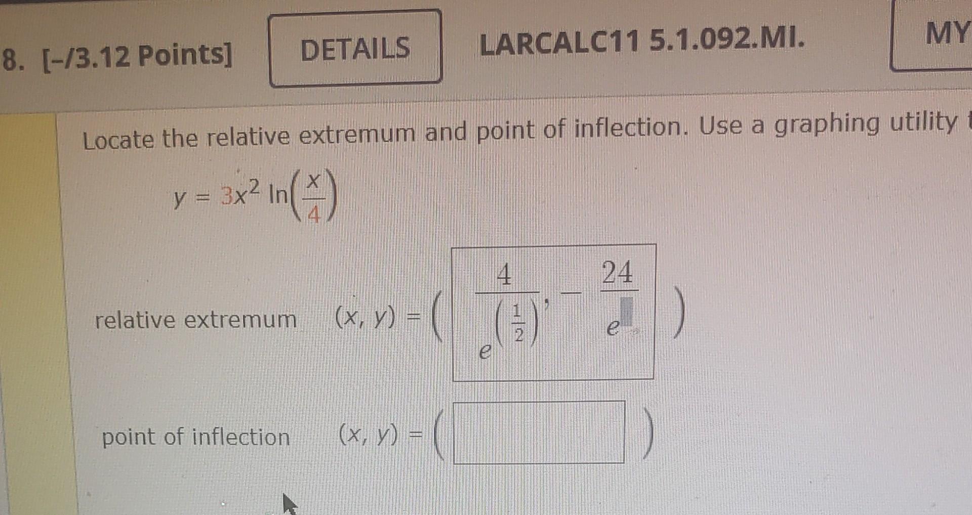 Solved Locate the relative extremum and point of inflection. | Chegg.com