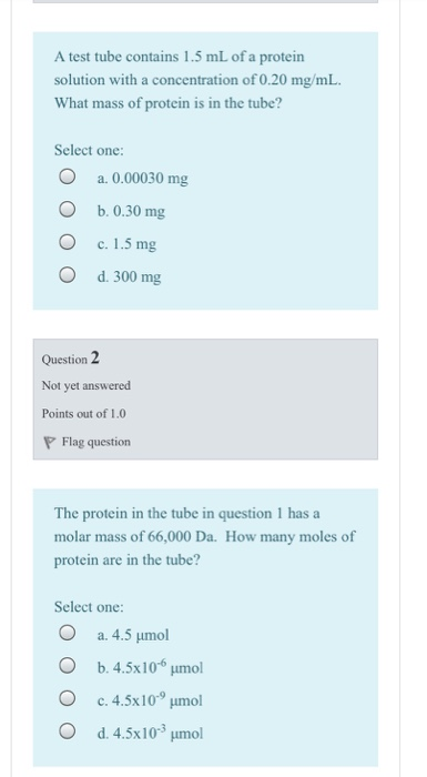 Solved A test tube contains 1.5 mL of a protein solution | Chegg.com