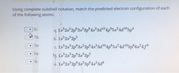 Solved Using complete subshell notation, match the predicted | Chegg.com