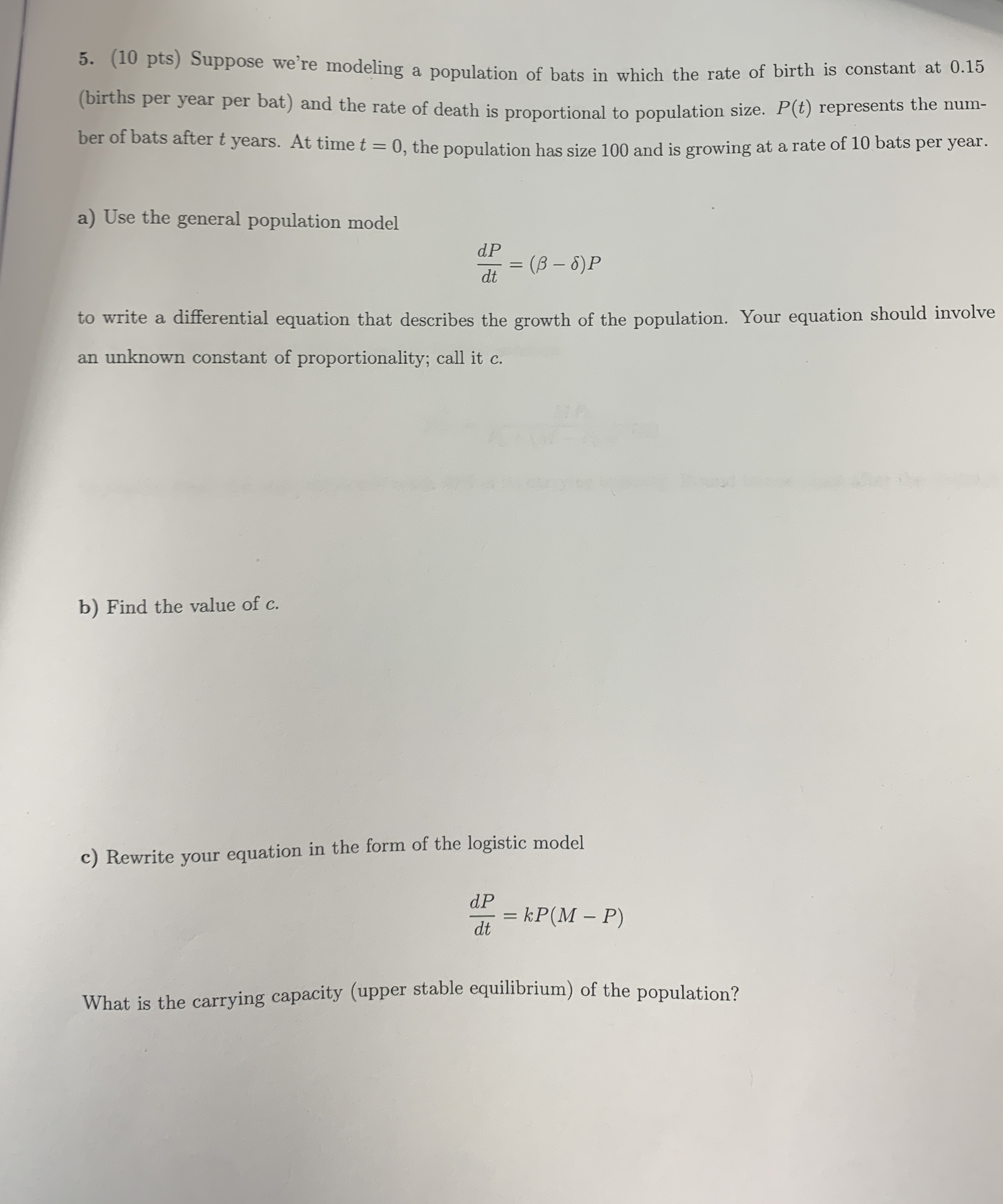Solved (10 ﻿pts) ﻿Suppose we're modeling a population of | Chegg.com