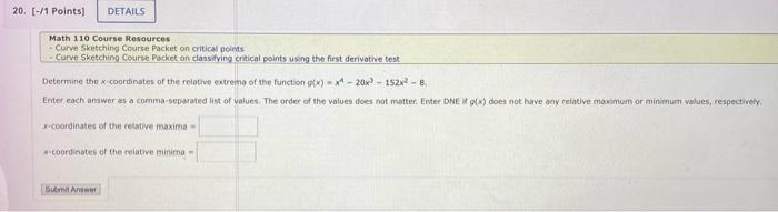 Solved Math 110 Course Resources - Curve Sketching Course | Chegg.com