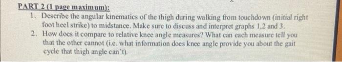 1. describe the angular kinematics of the thigh | Chegg.com