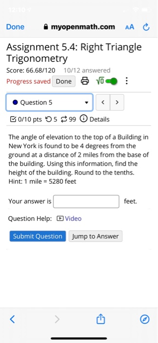 Solved Done myopenmath.com AAC Assignment 5.4: Right | Chegg.com