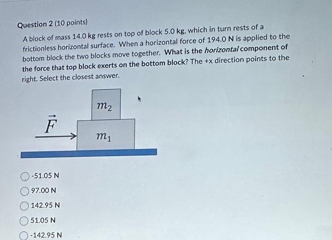 A block of mass 14.0 kg rests on top of block 5.0 kg, | Chegg.com