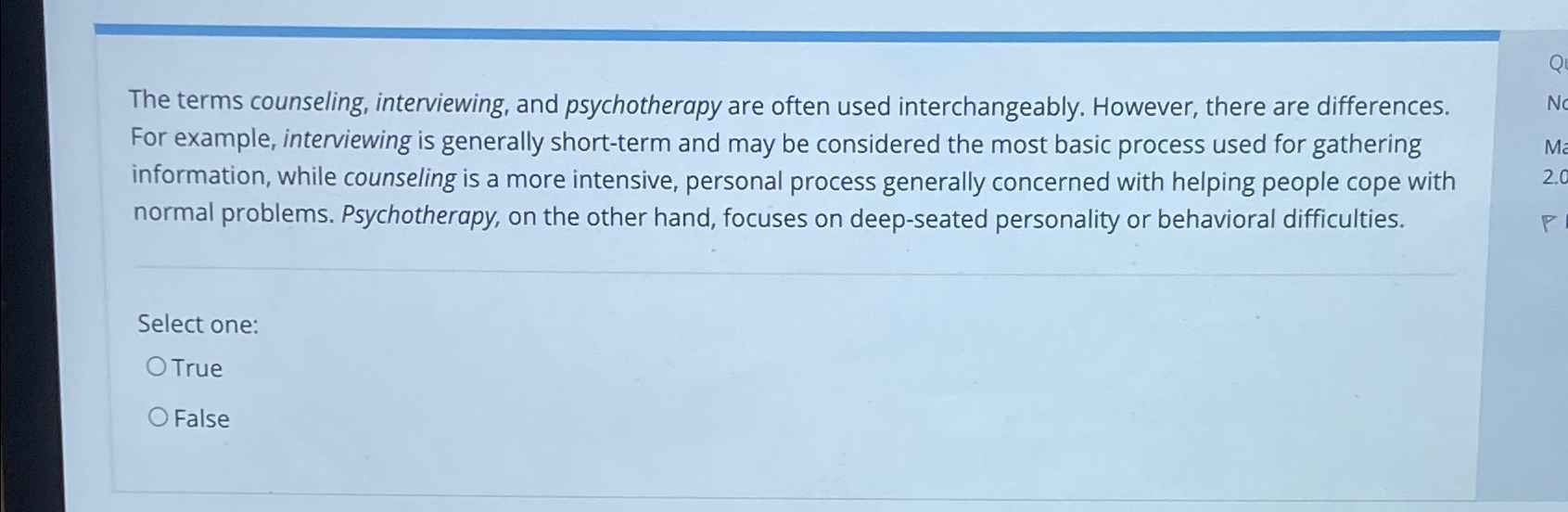 Solved The terms counseling, interviewing, and psychotherapy | Chegg.com