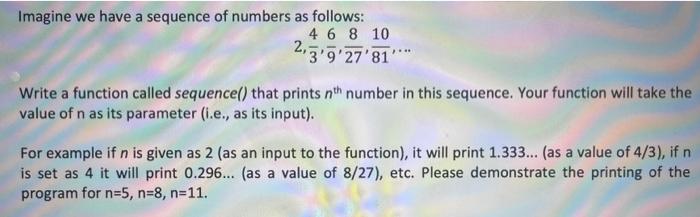 Solved Imagine we have a sequence of numbers as follows: | Chegg.com