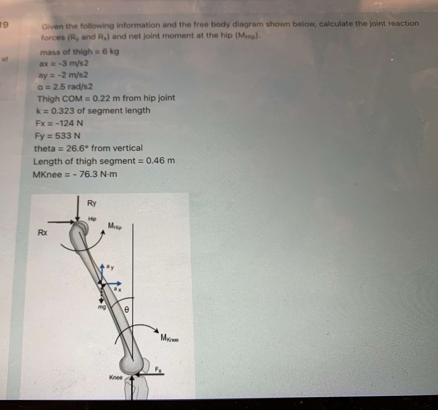 Solved 19Given the following information and the free body | Chegg.com