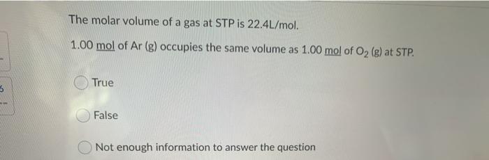 Solved The molar volume of a gas at STP is 22.4L/mol. 1.00 | Chegg.com