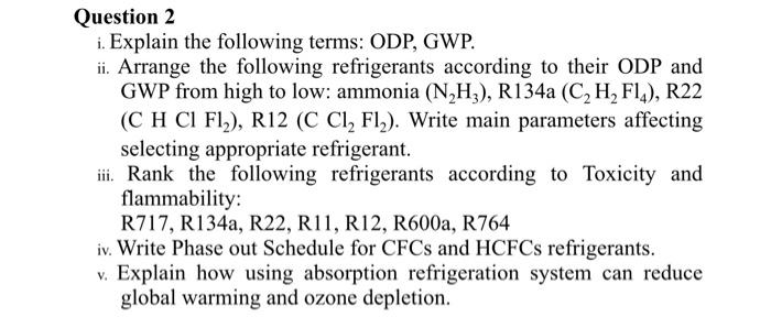 Solved Question 2 i. Explain the following terms: ODP, GWP. | Chegg.com