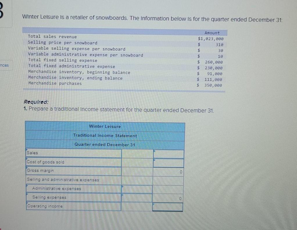Solved REQUIRED: 1. Prepare a traditional income statement | Chegg.com
